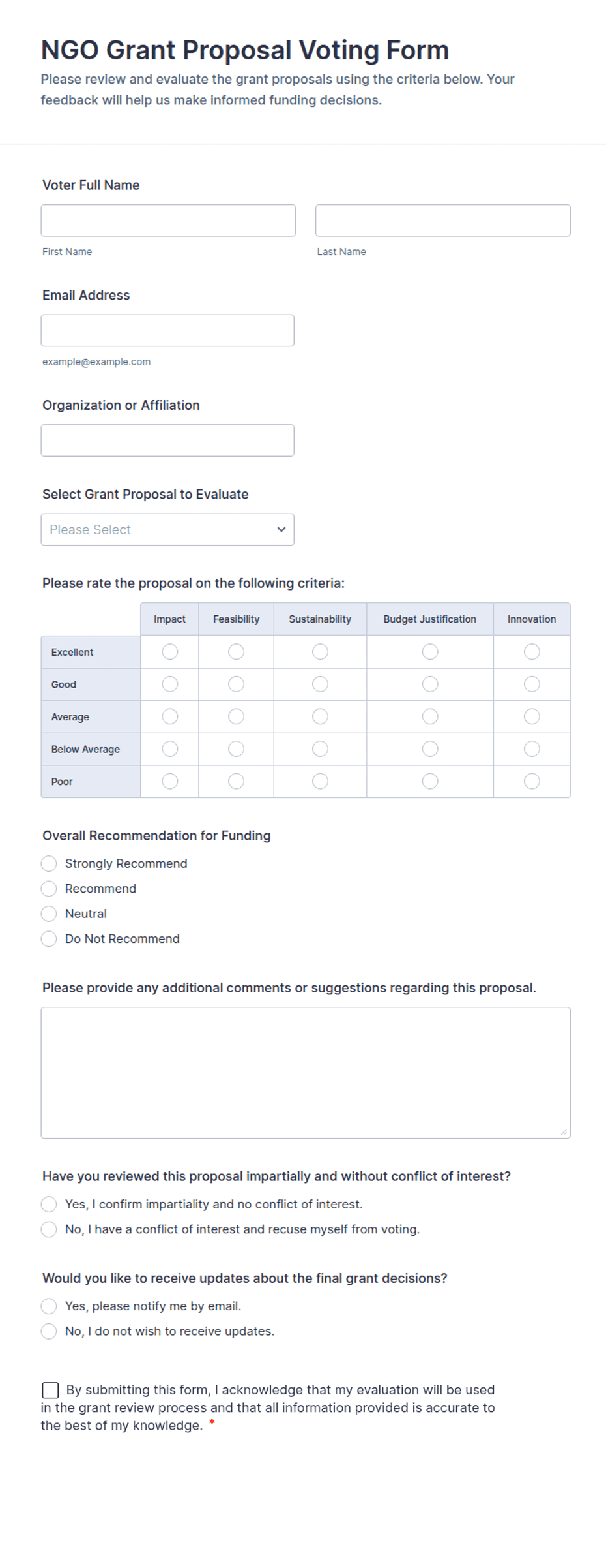 NGO Grant Proposal Voting Form Template | Jotform
