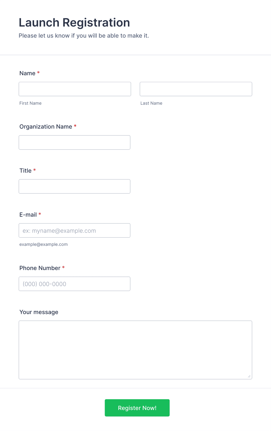 Launch Registration Form Template | Jotform