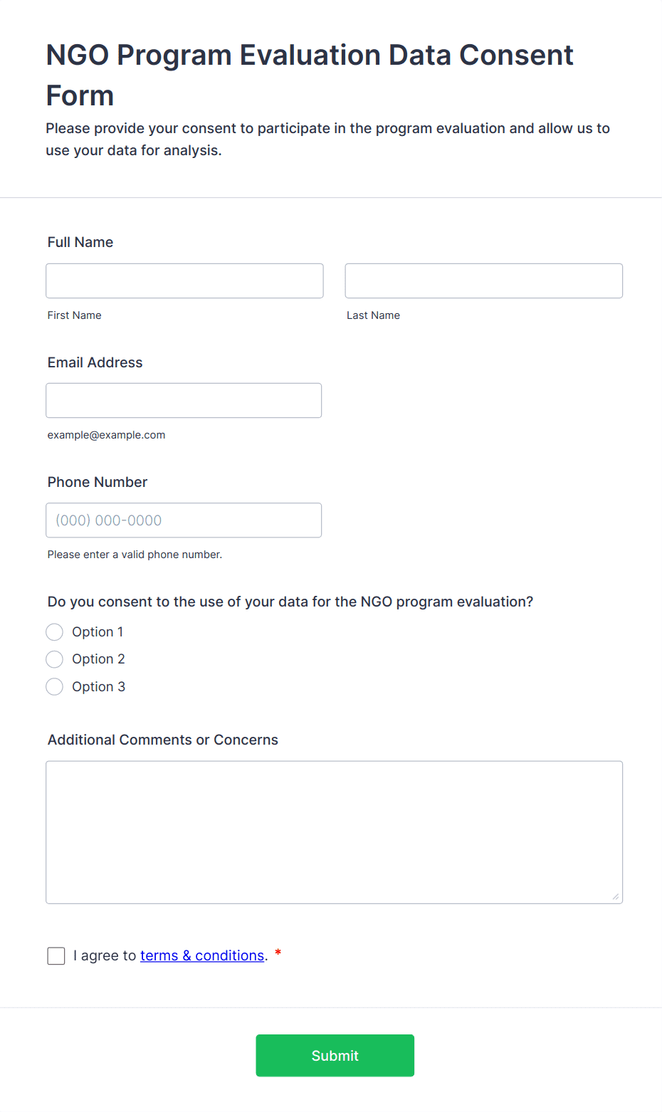 NGO Program Evaluation Data Consent Form Template | Jotform