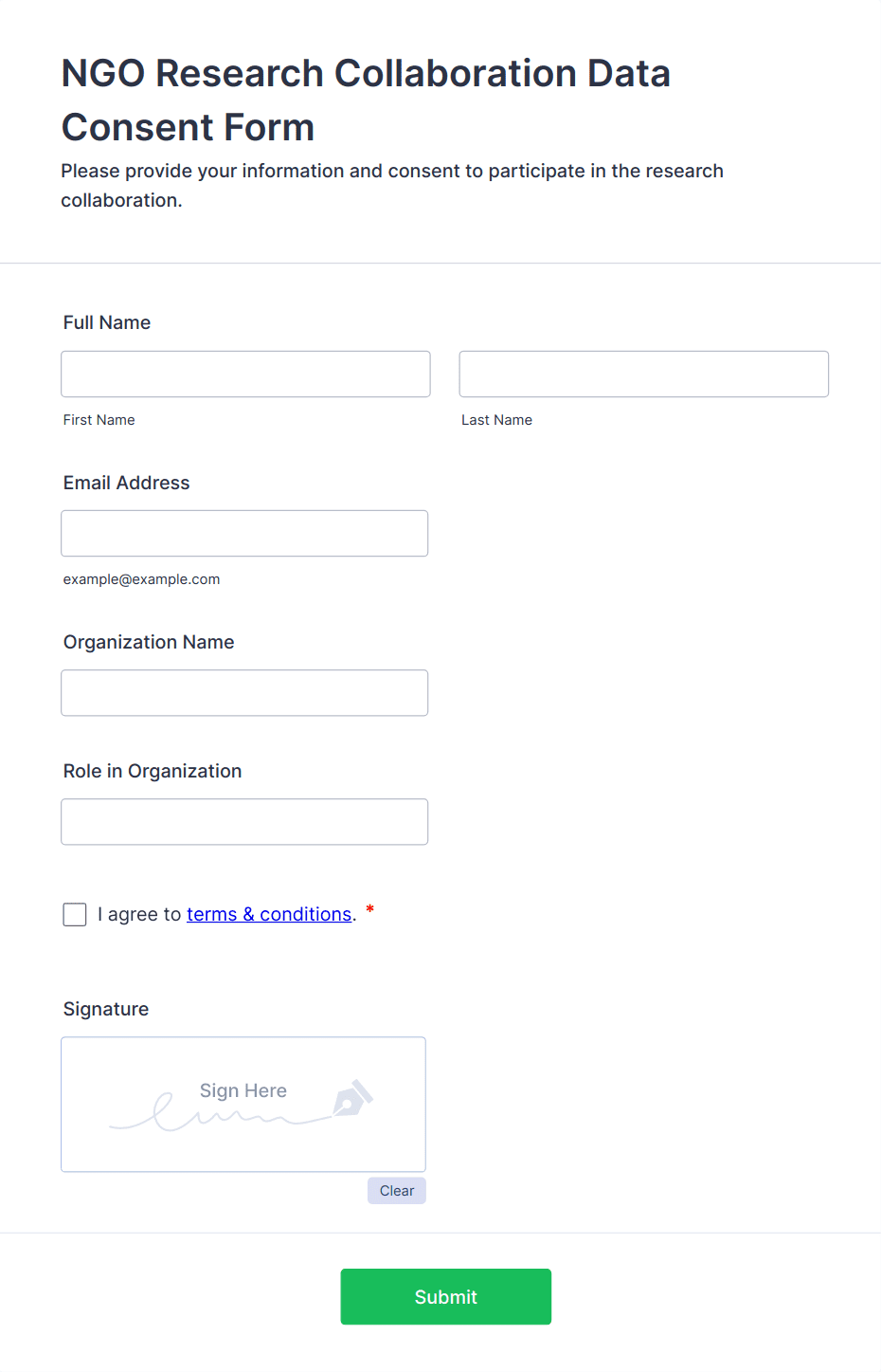 NGO Research Collaboration Data Consent Form Template | Jotform