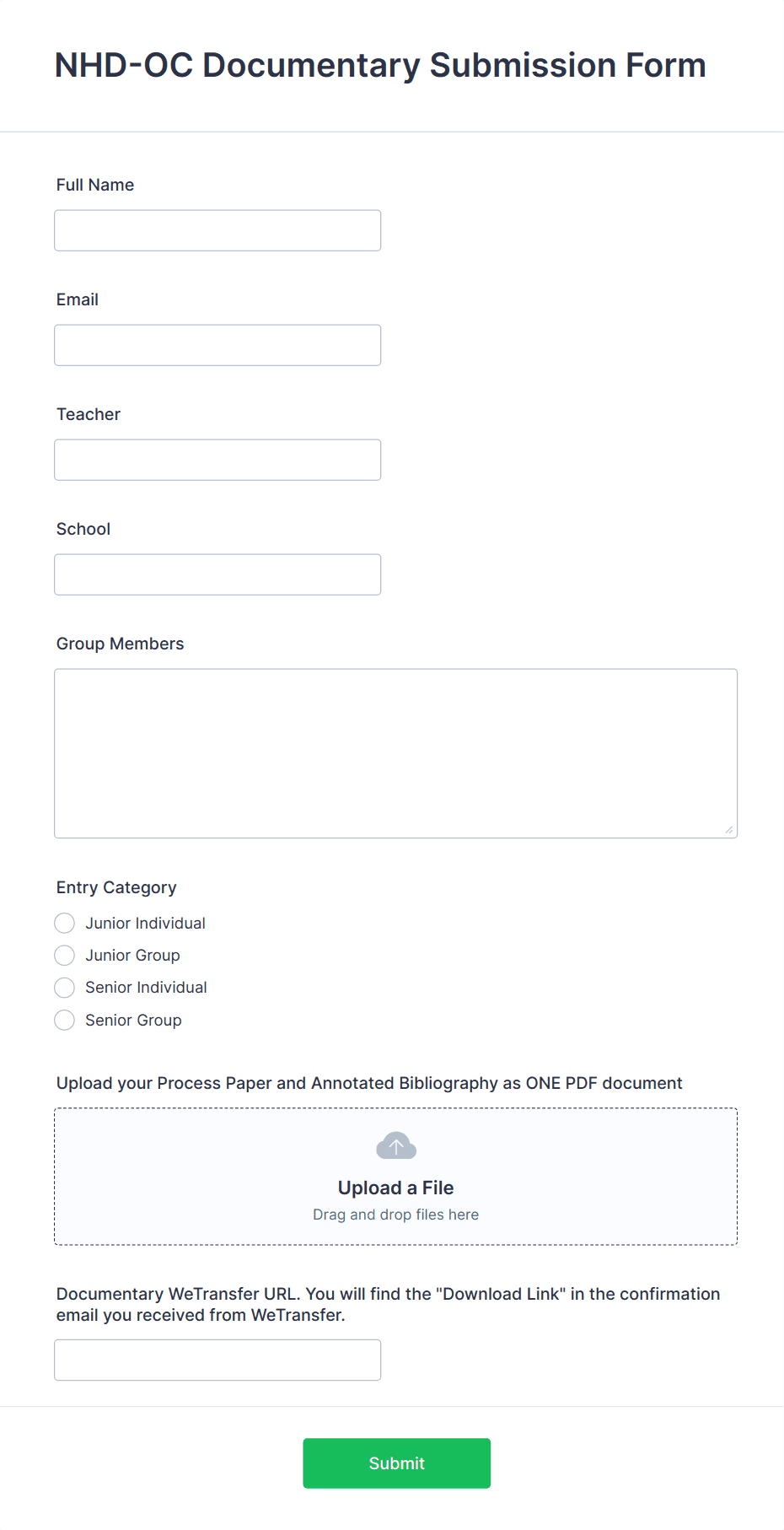 NHD-OC Documentary Submission Form Template | Jotform