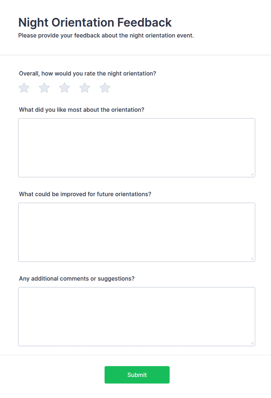 Night Orientation Feedback Form Template | Jotform