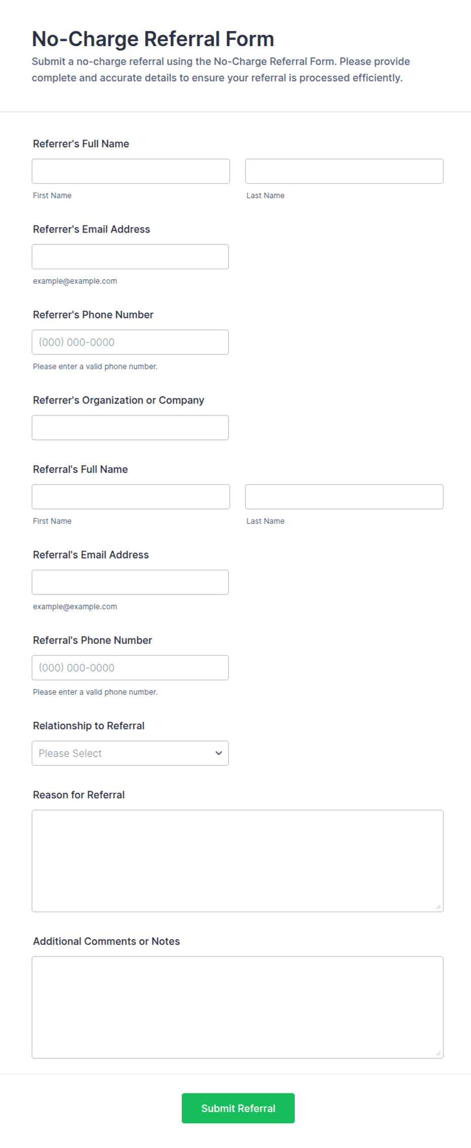 No-Charge Referral Form Template | Jotform