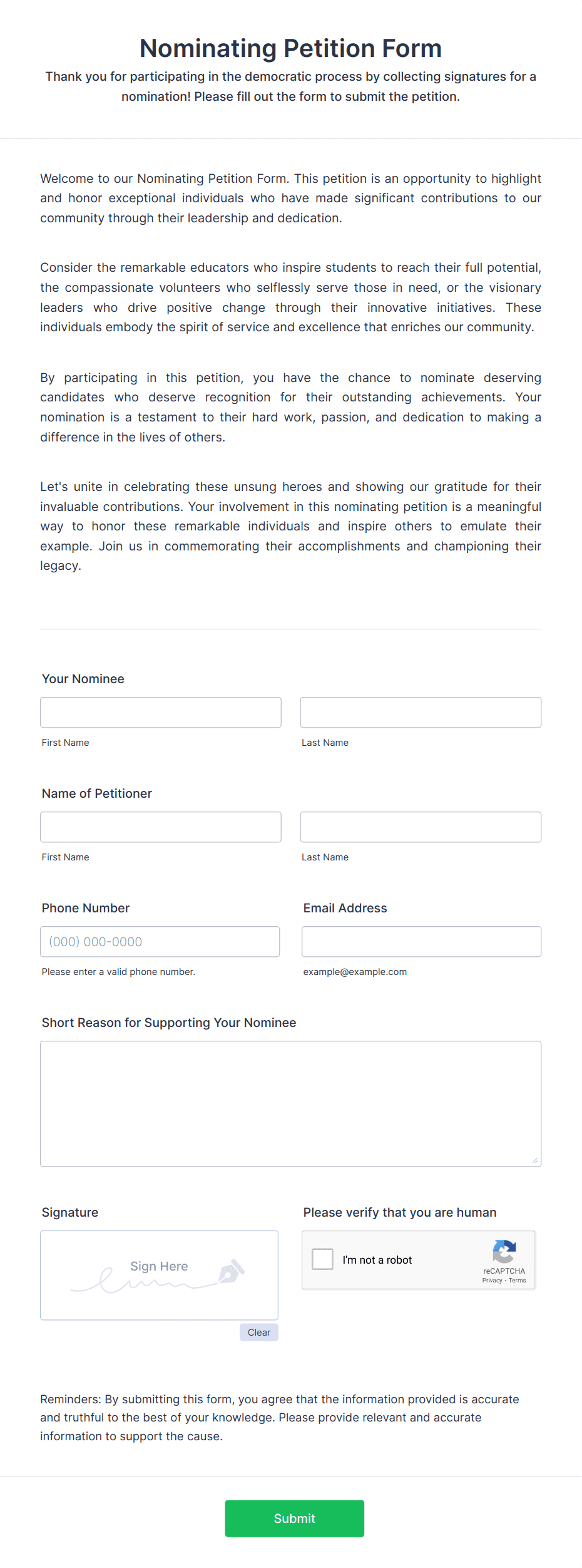 Nominating Petition Form Template | Jotform