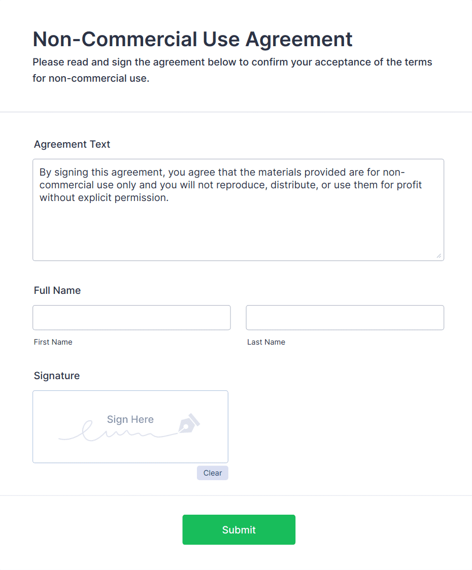 Non-Commercial Use Agreement Form Template | Jotform