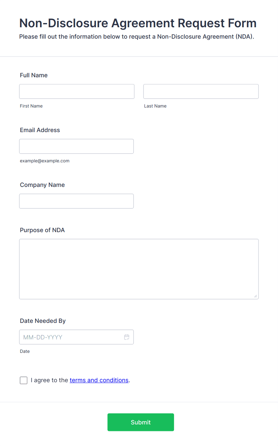 Non-Disclosure Agreement Request Form Template | Jotform