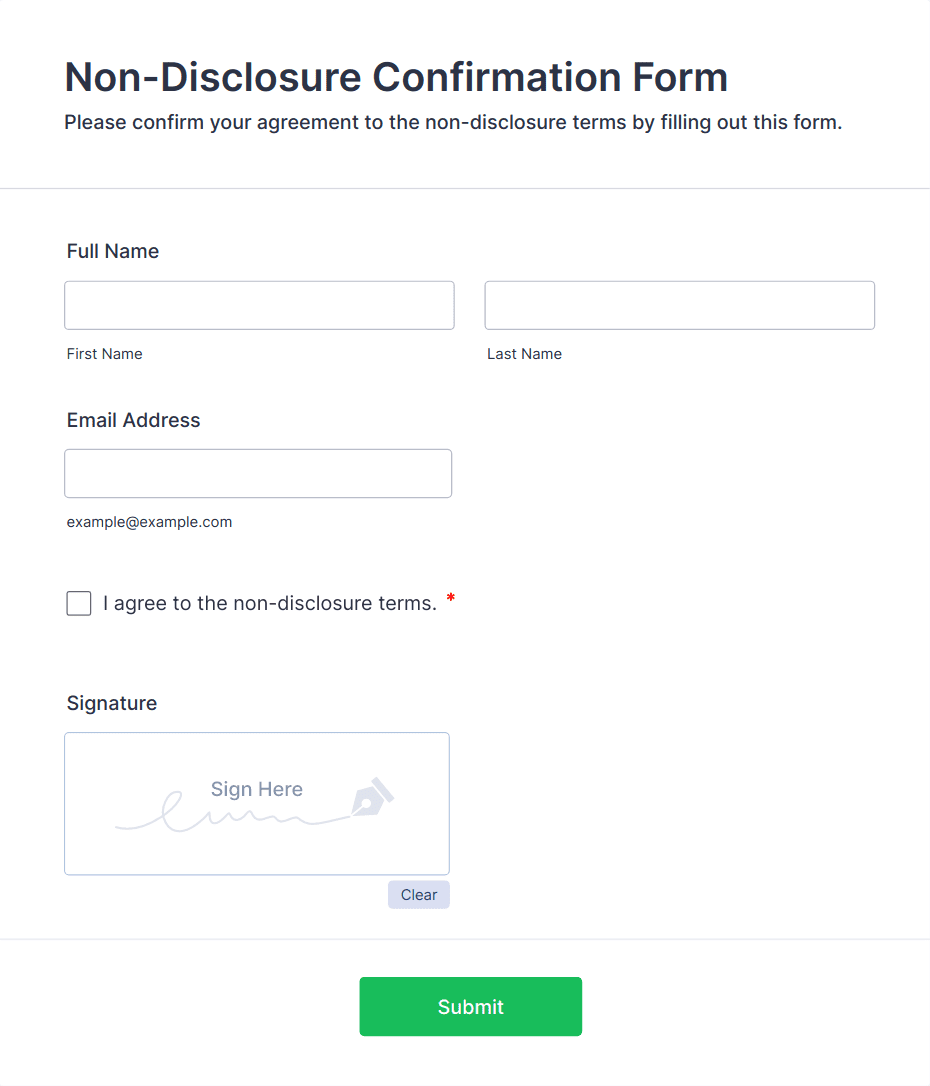 Non-Disclosure Confirmation Form Template | Jotform