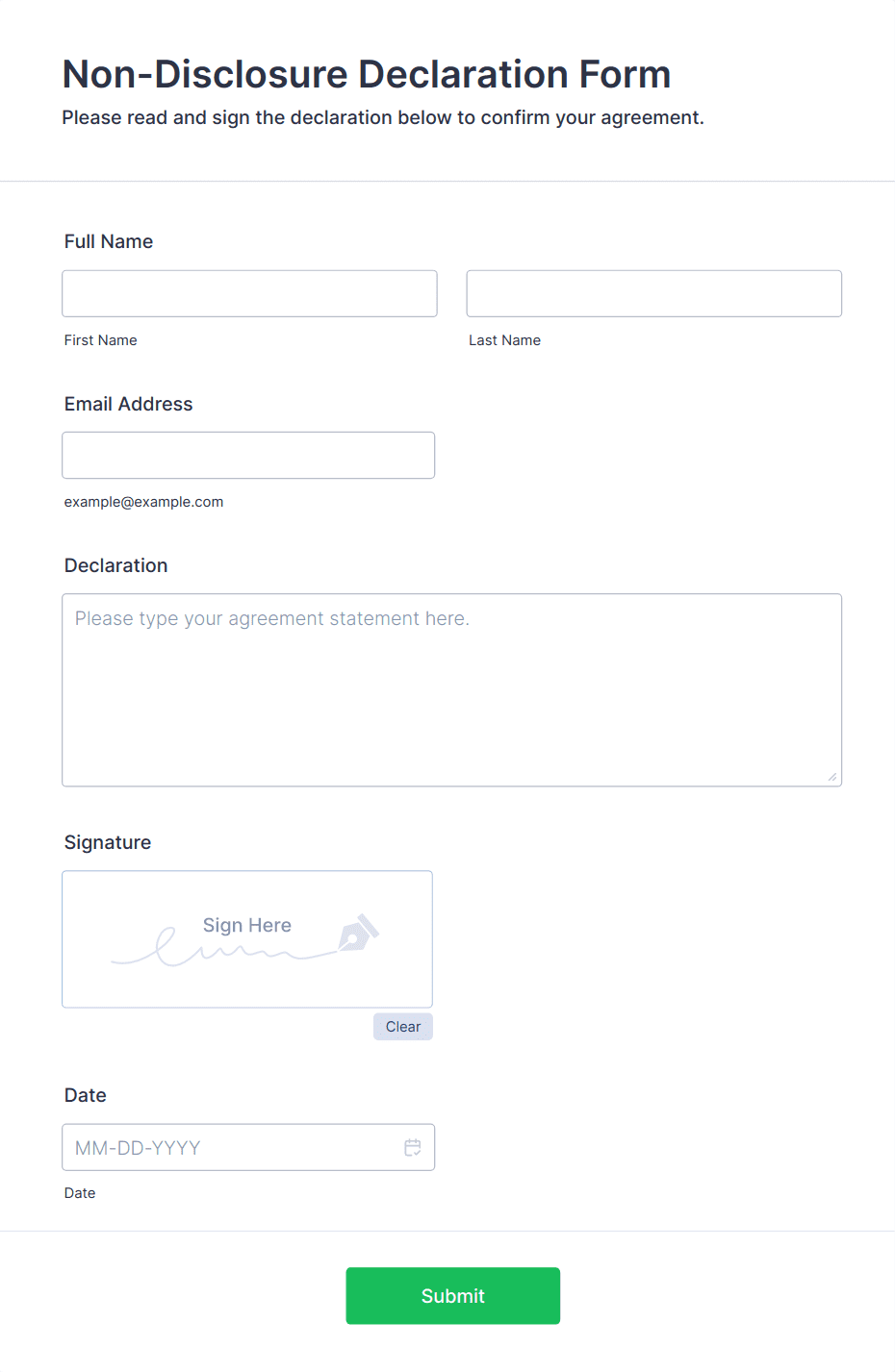 Non-Disclosure Declaration Form Template | Jotform