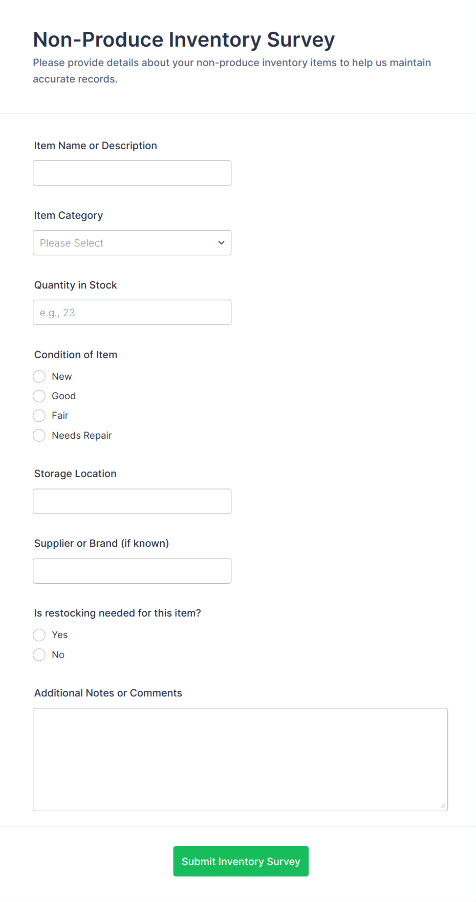 Non-Produce Inventory Survey Form Template | Jotform