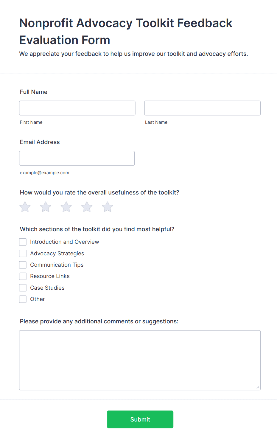 Nonprofit Advocacy Toolkit Feedback Evaluation Form Template | Jotform