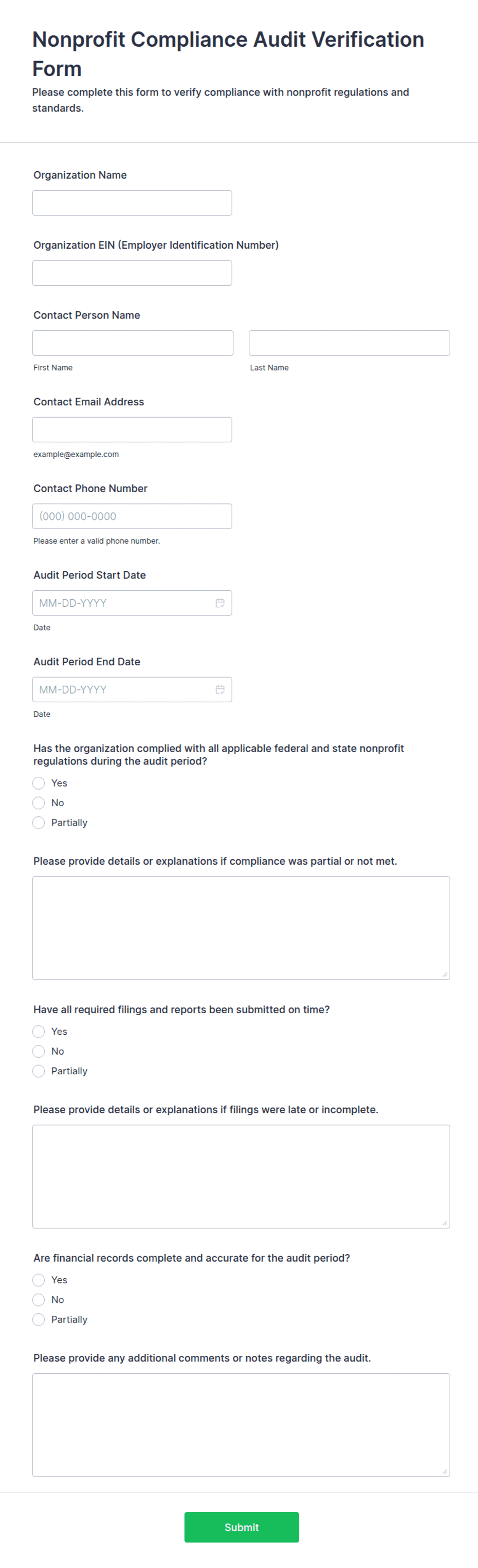 Nonprofit Compliance Audit Verification Form Template | Jotform
