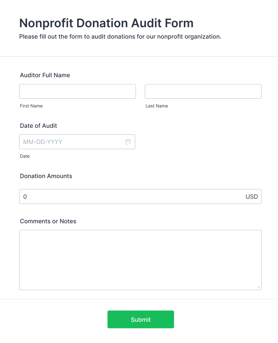 Nonprofit Donation Audit Form Template | Jotform