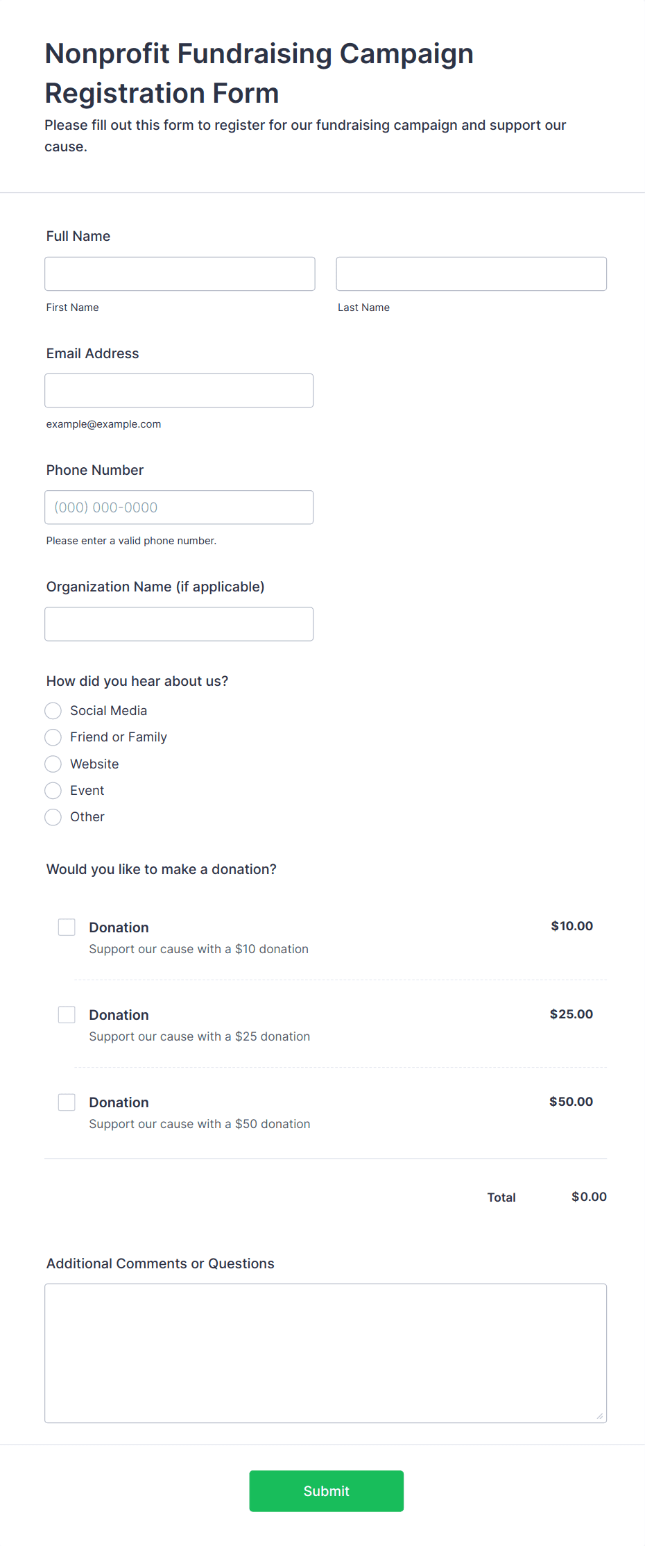 Nonprofit Fundraising Campaign Registration Form Template | Jotform