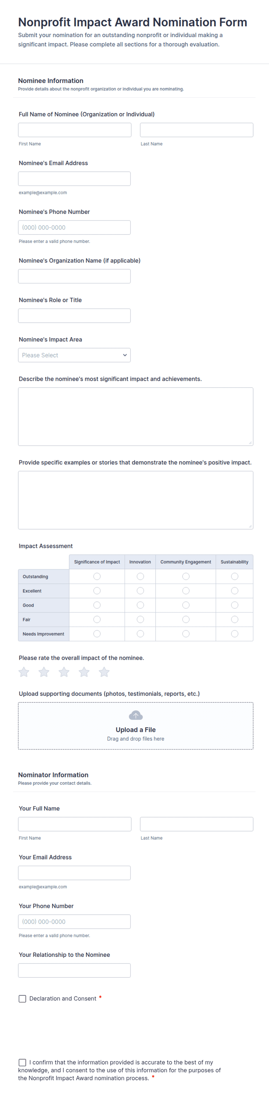 Nonprofit Impact Award Nomination Form Template | Jotform