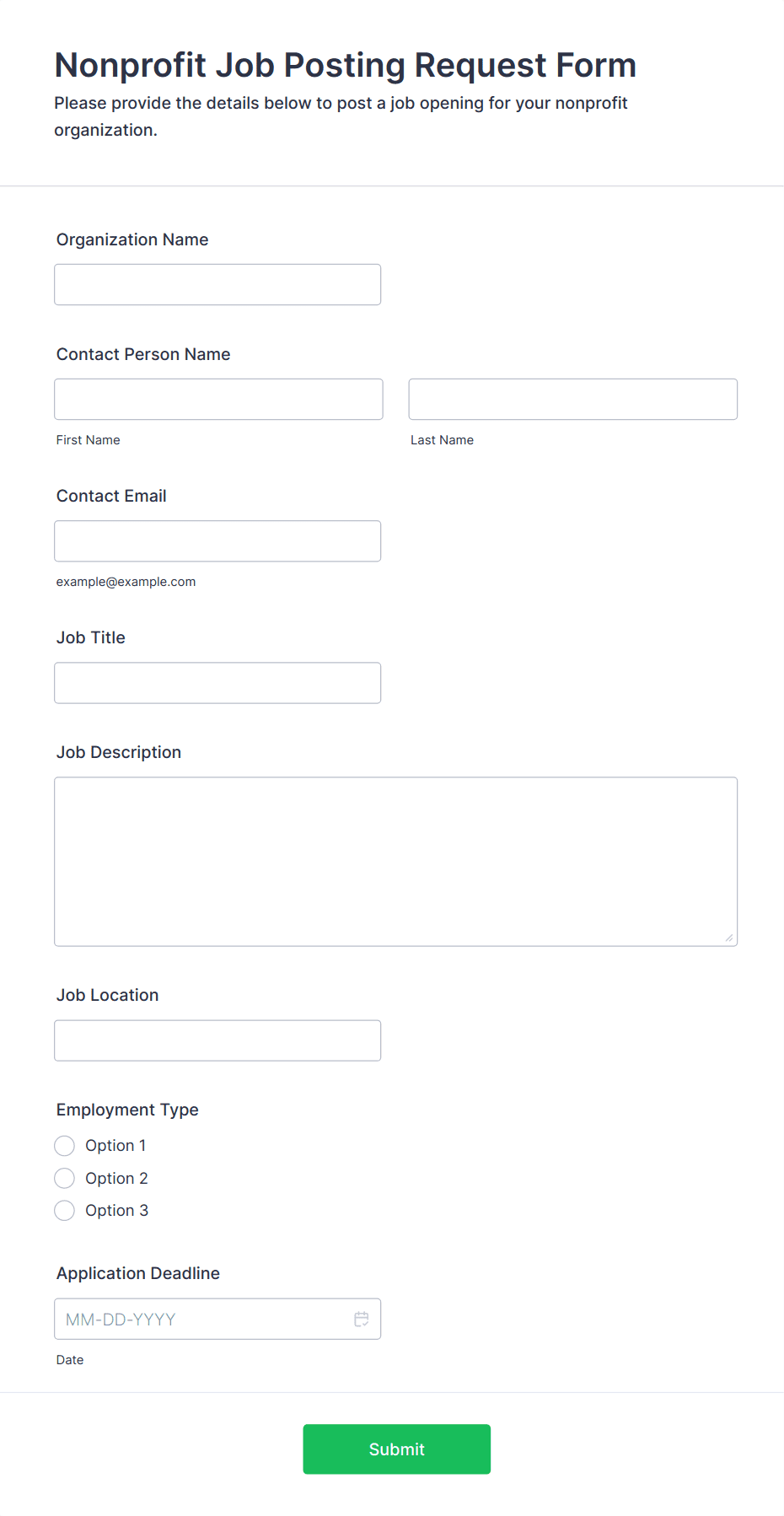 Nonprofit Job Posting Request Form Template | Jotform