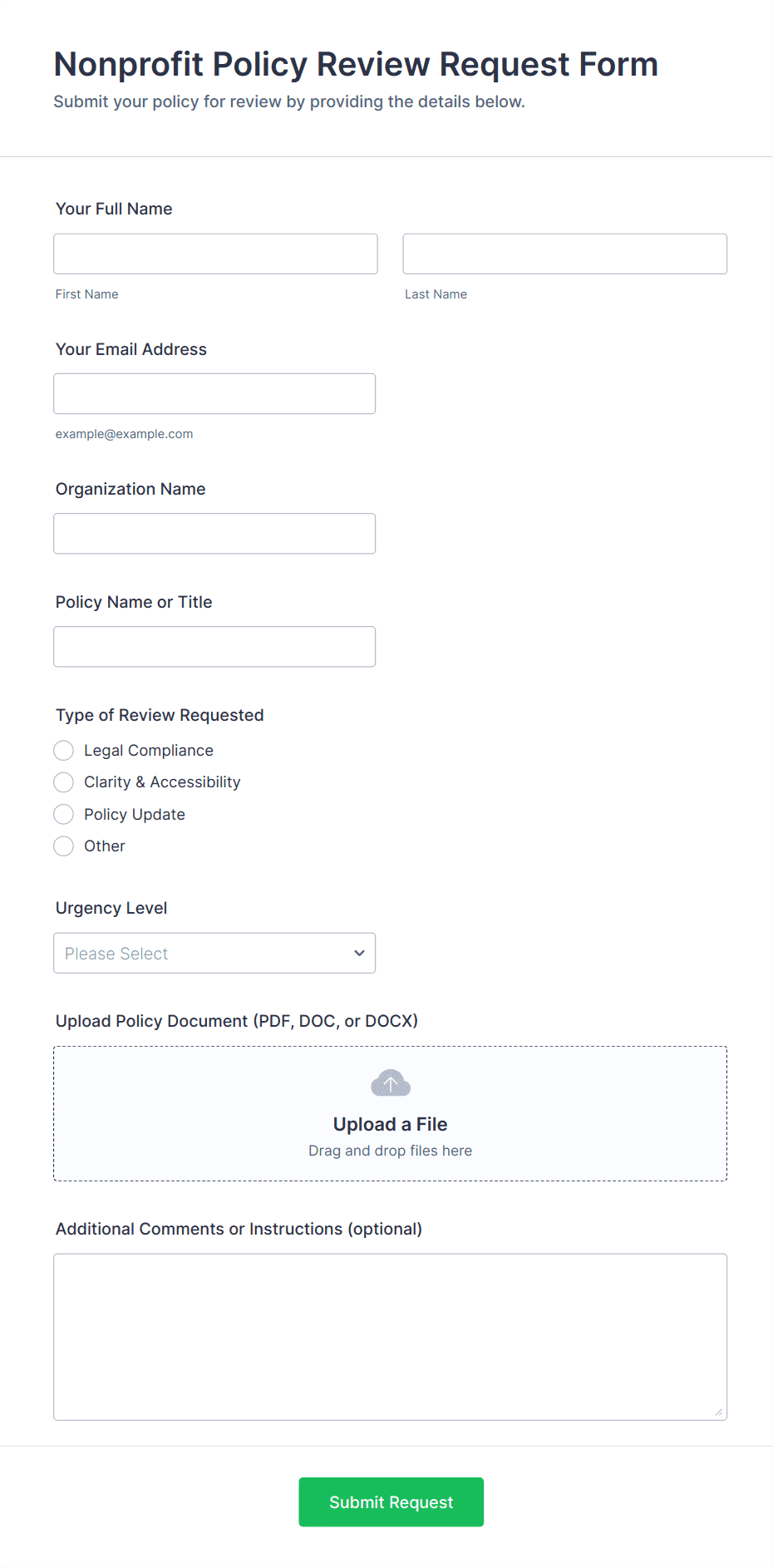 Nonprofit Policy Review Request Form Template | Jotform