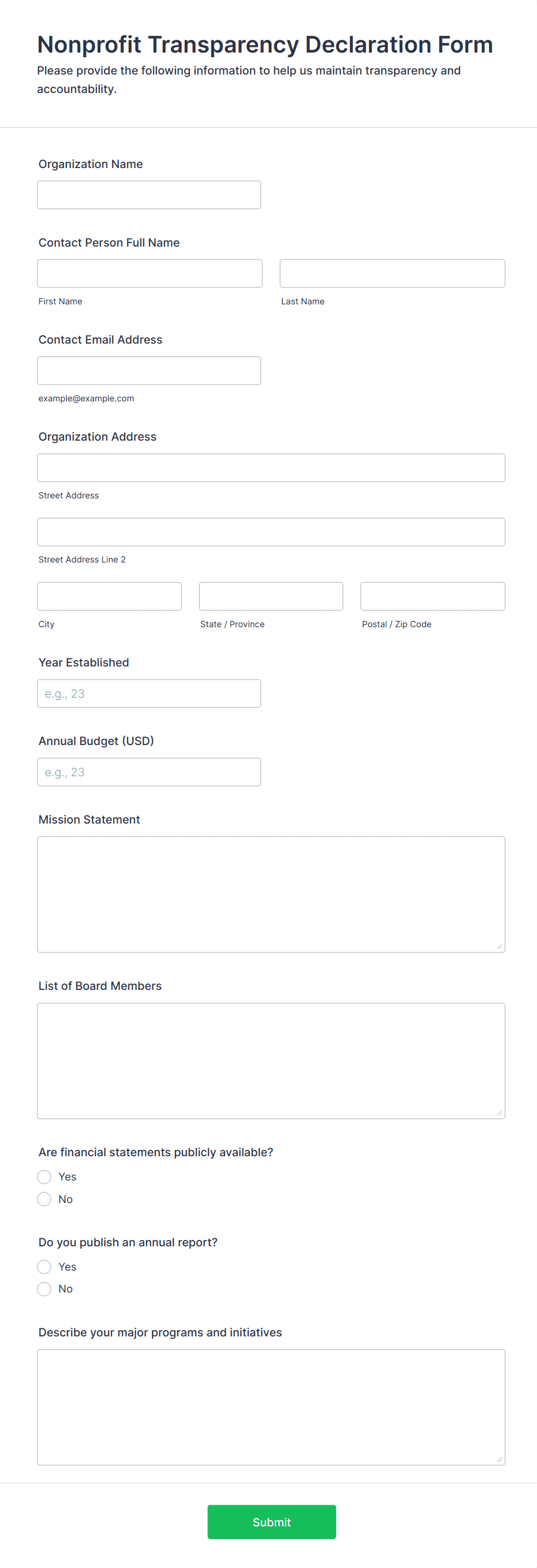 Nonprofit Transparency Declaration Form Template | Jotform
