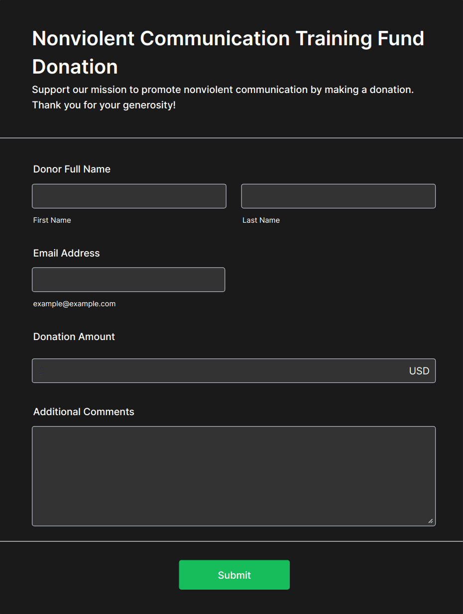 Nonviolent Communication Training Fund Donation Form Template | Jotform