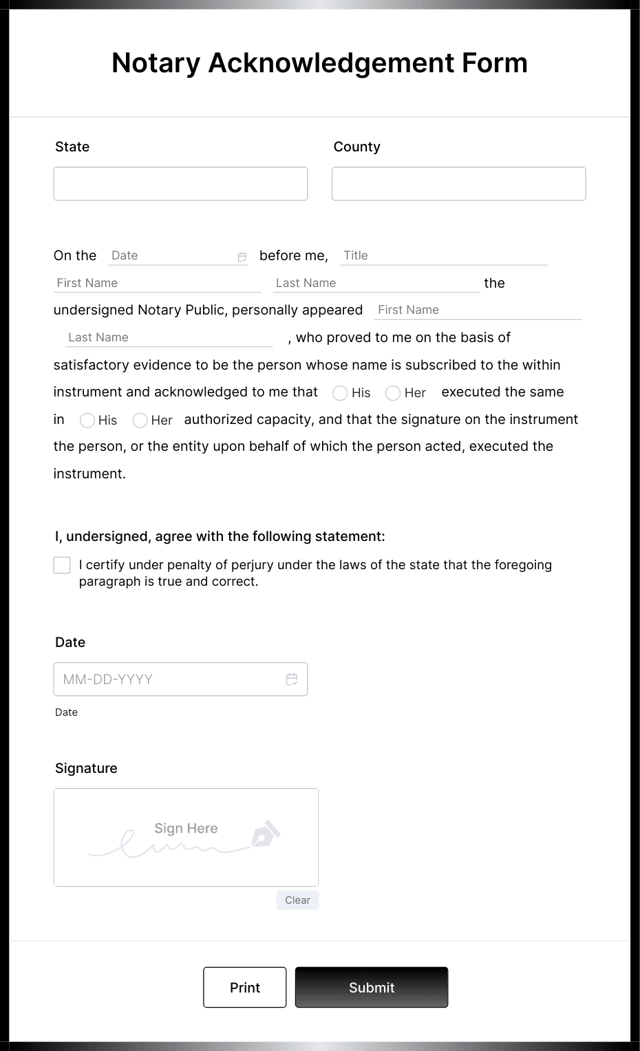 Notary Acknowledgement Form Template | Jotform