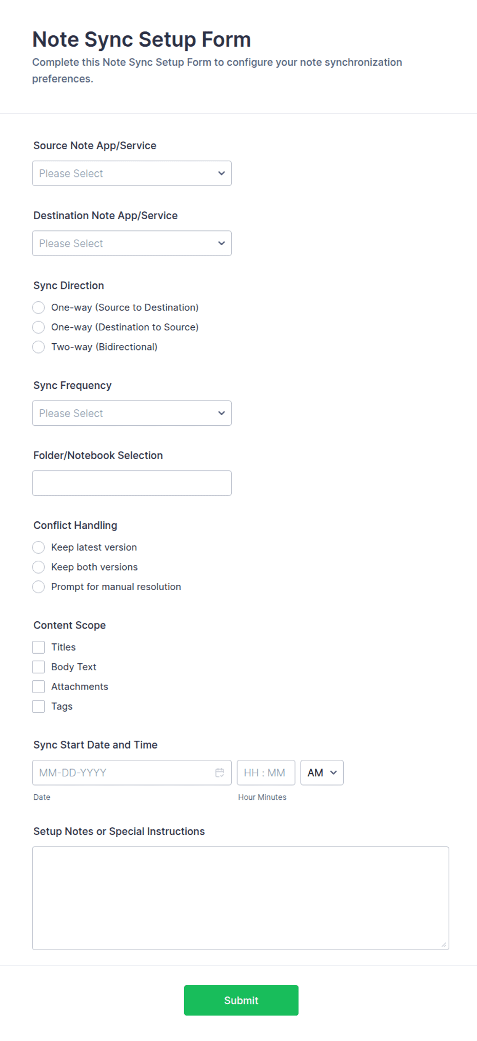 Note Sync Setup Form Template | Jotform
