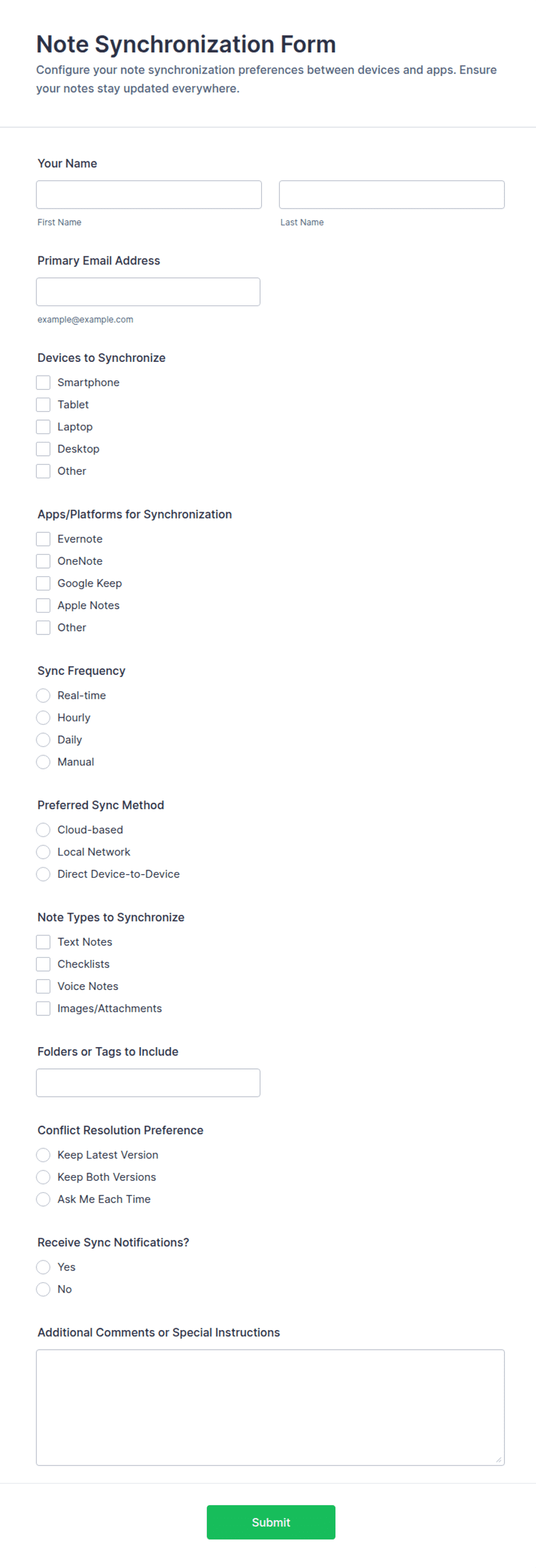Note Synchronization Form Template | Jotform