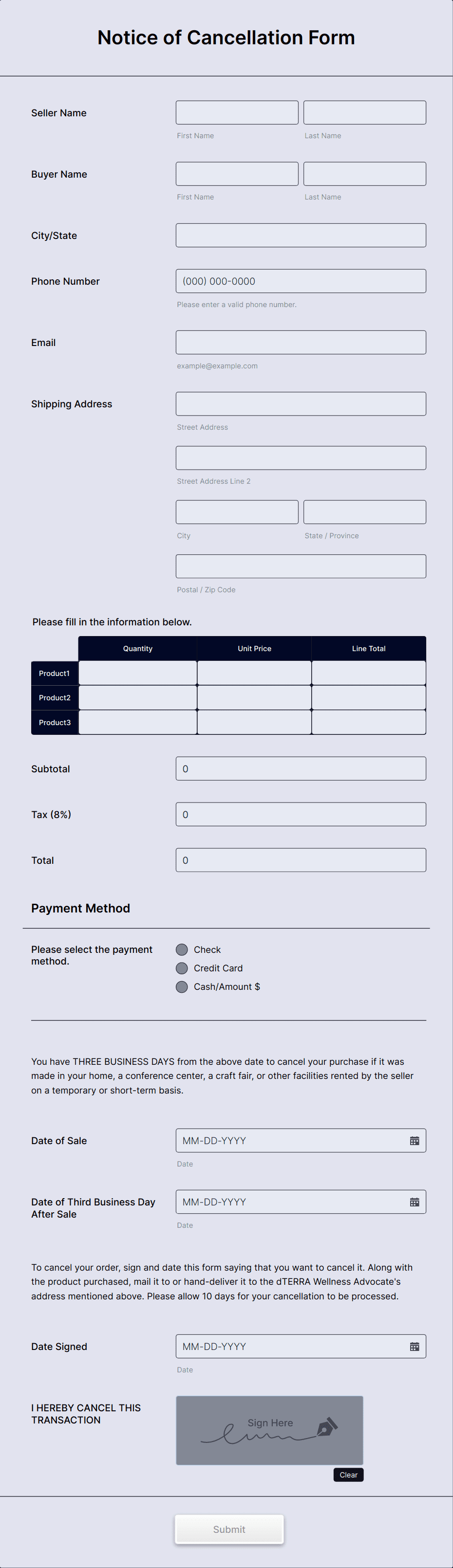 Notice of Cancellation Form Template | Jotform