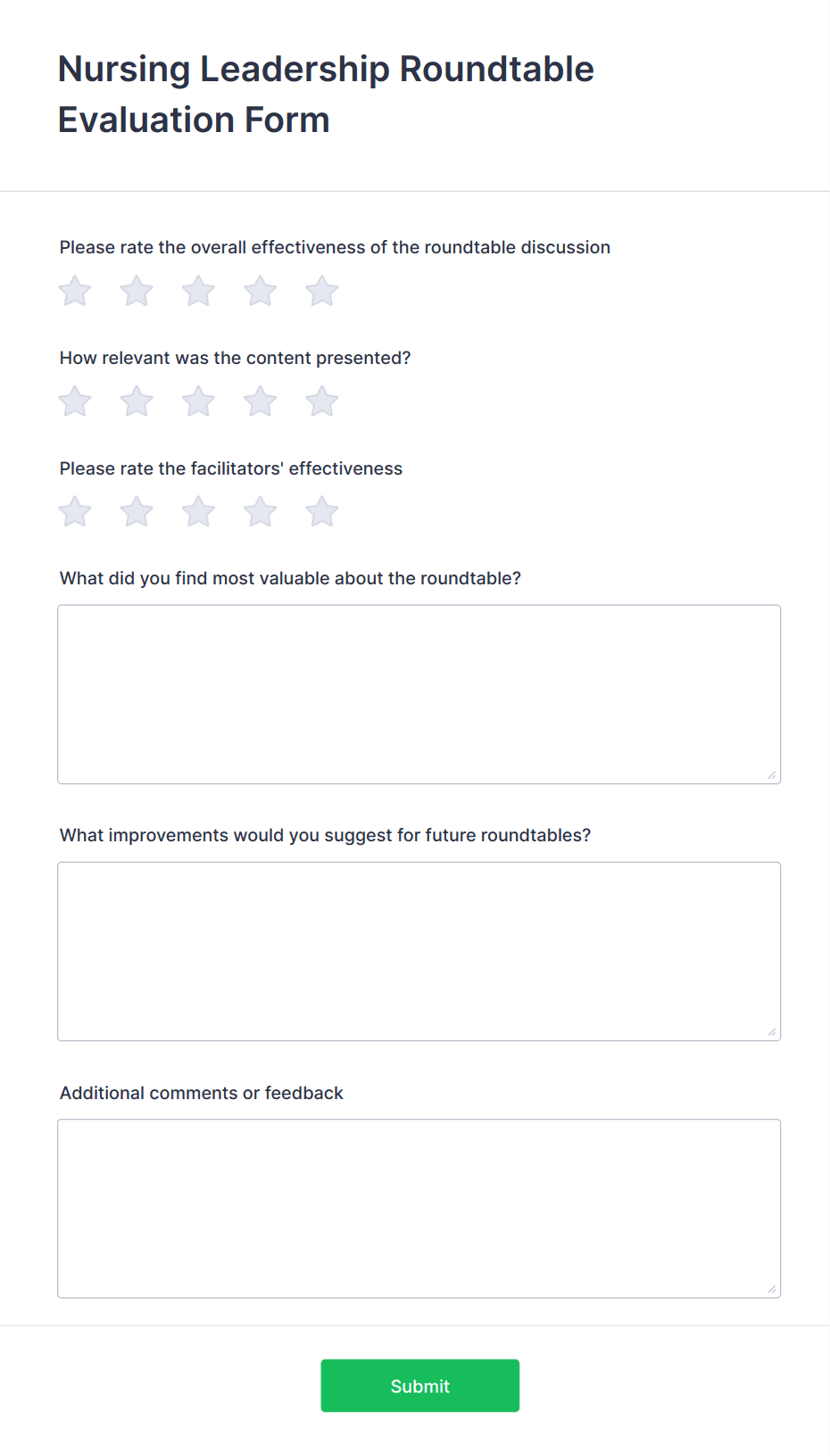 Nursing Leadership Roundtable Evaluation Form Template | Jotform