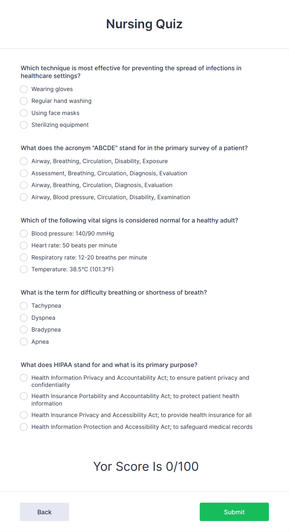 Nursing Quiz Form Template | Jotform