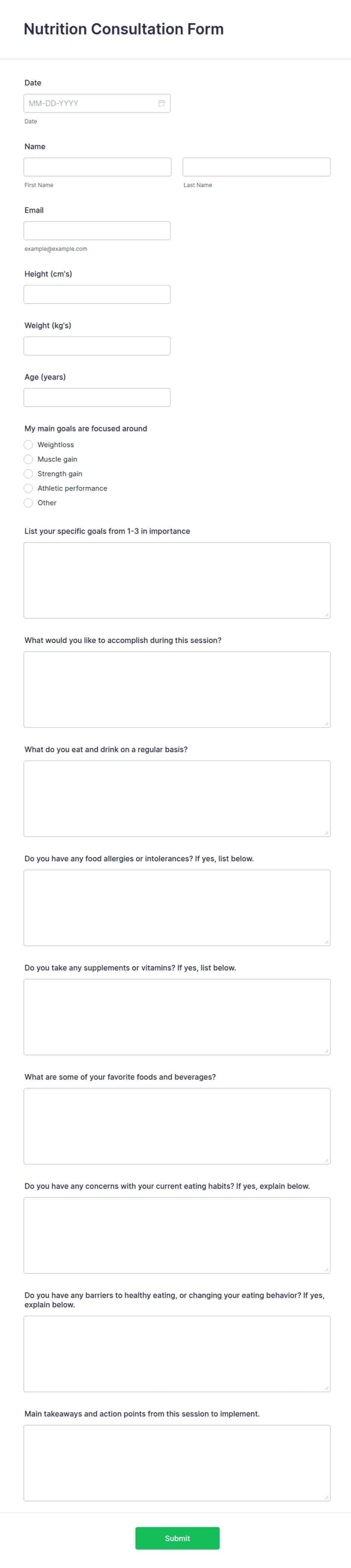 Nutrition Consultation Form Template | Jotform