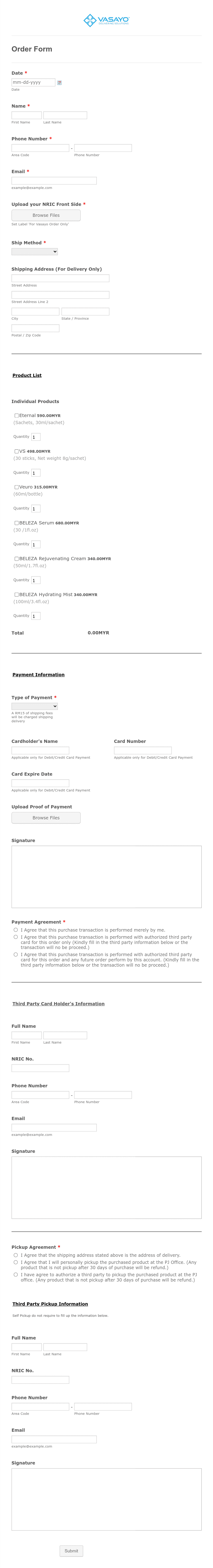 Nutrition Supplement Order Form Template | Jotform