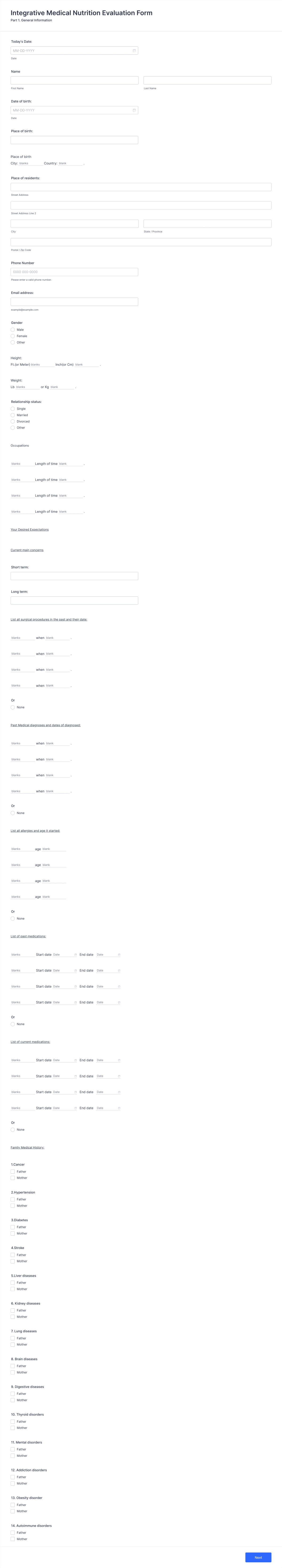 Nutrition Form Template | Jotform