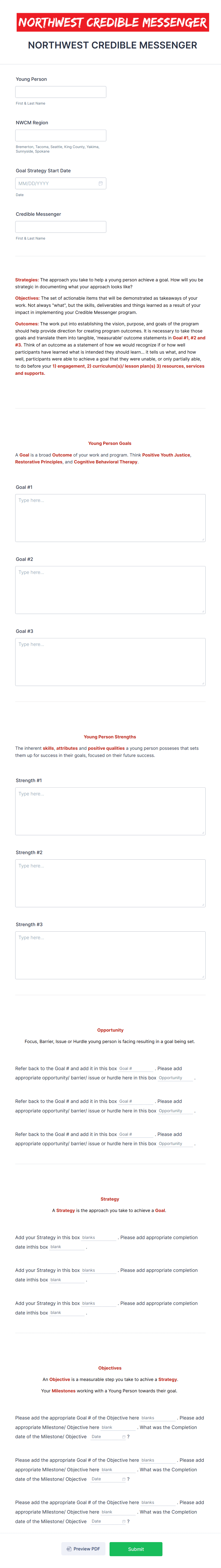 NWCM Young Person Goal Strategy Form Template | Jotform