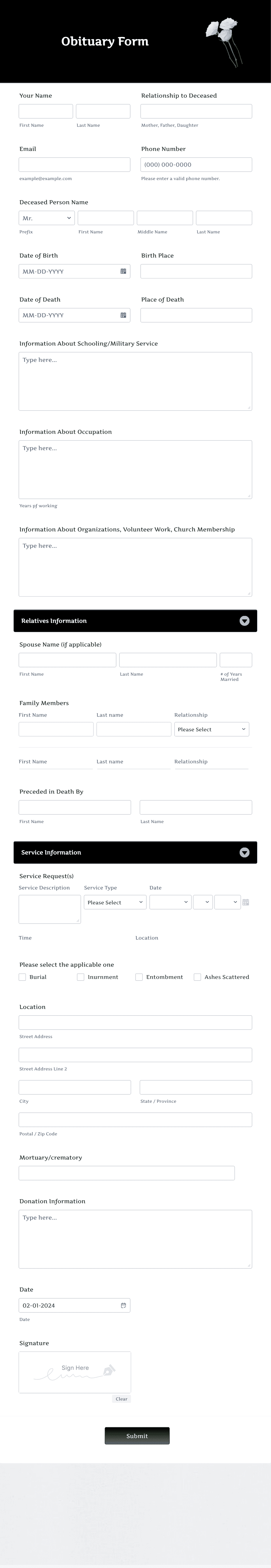 Obituary Form Template | Jotform