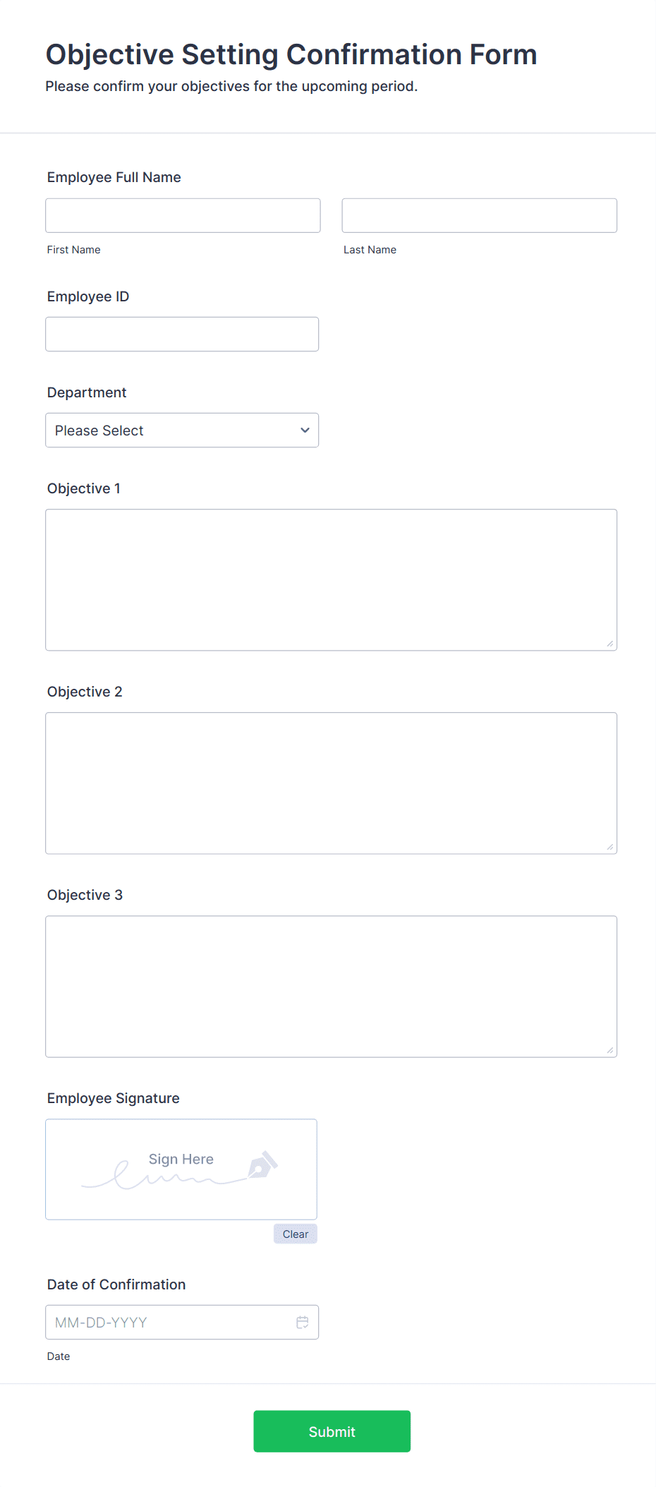 Objective Setting Confirmation Form Template | Jotform