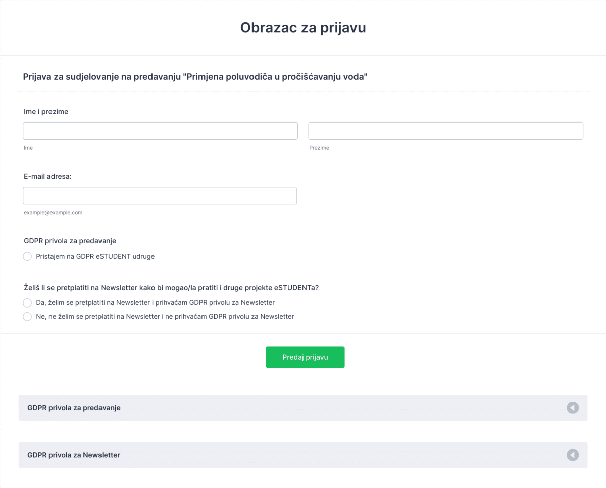 Obrazac za prijavu Form Template | Jotform