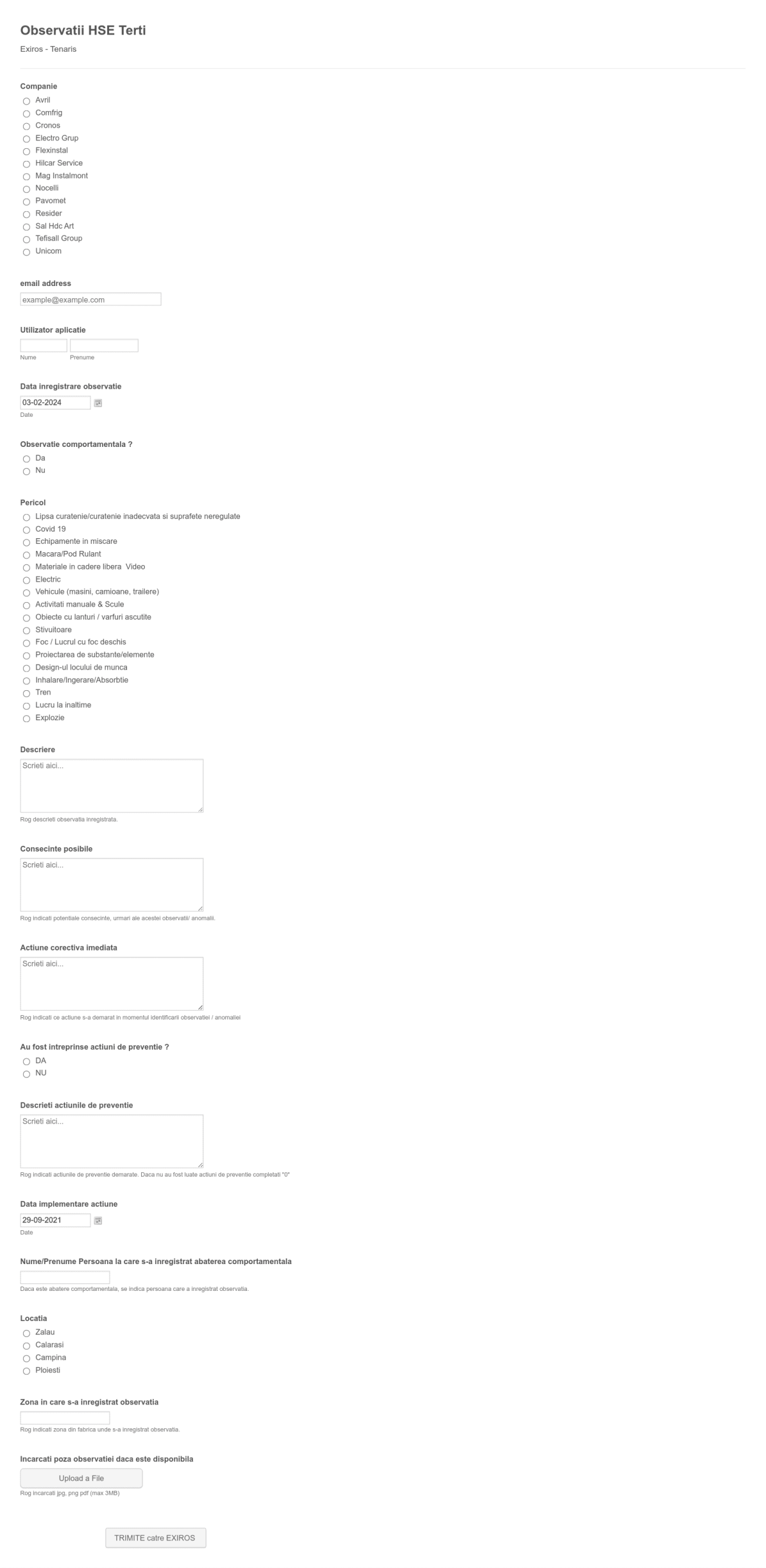 Observatii HSE terti Form Template | Jotform