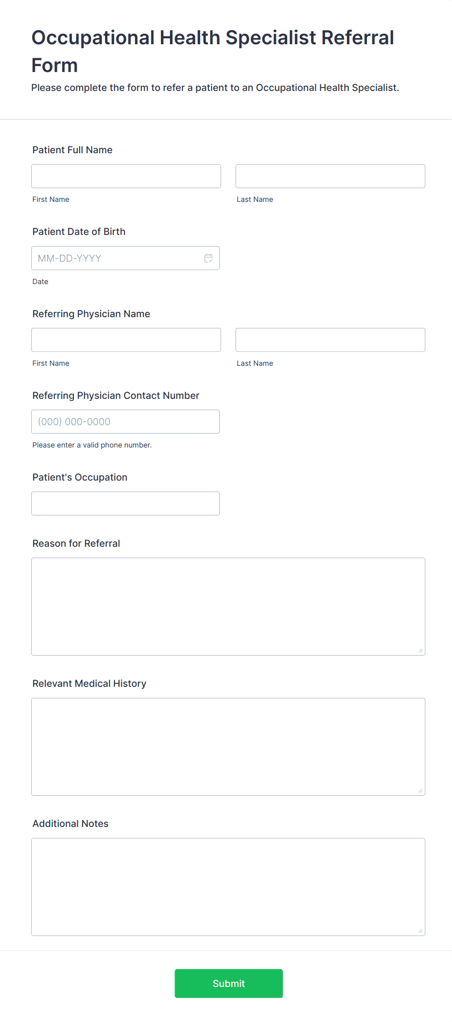 Occupational Health Specialist Referral Form Template | Jotform