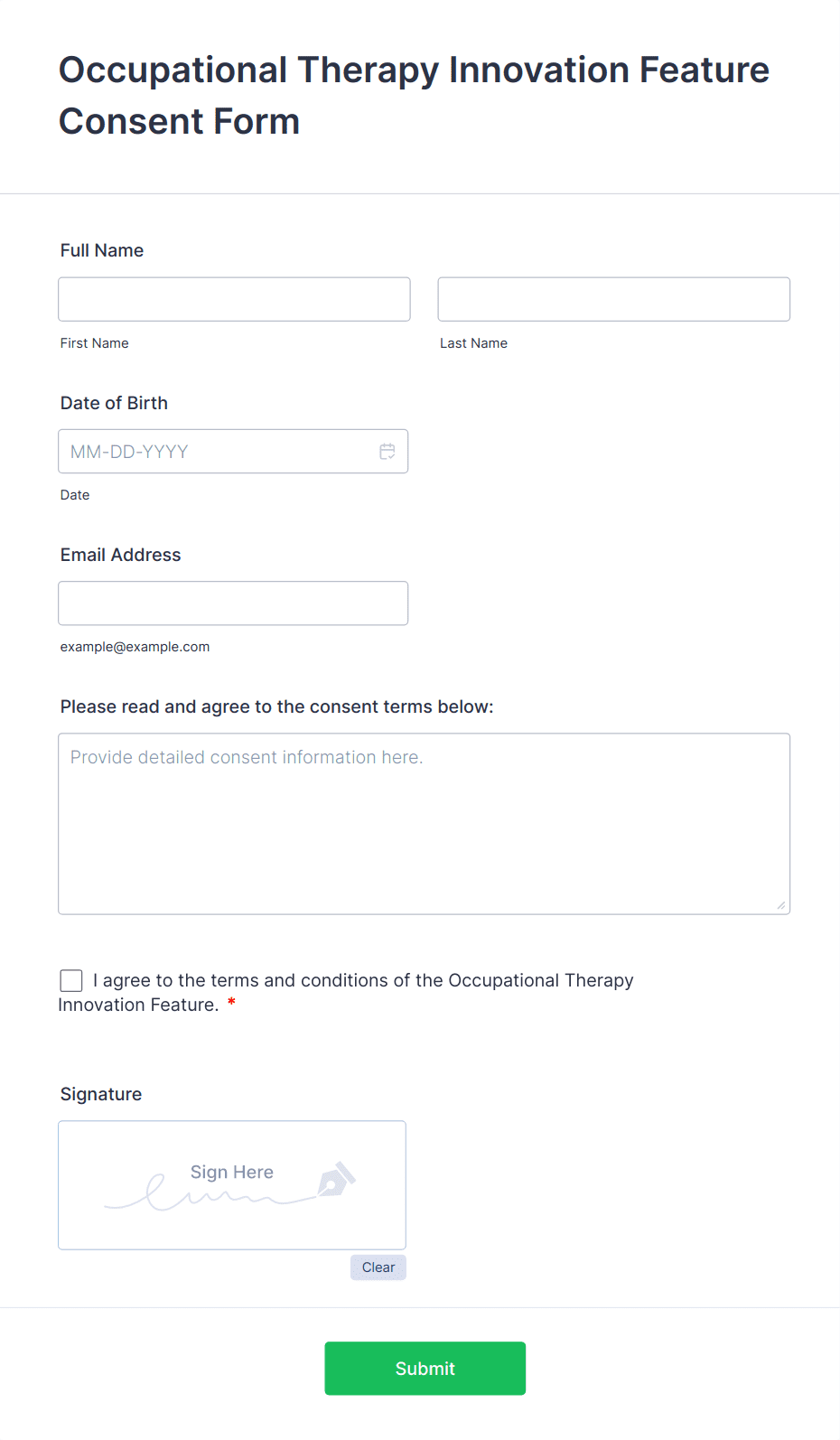 Occupational Therapy Innovation Feature Consent Form Template | Jotform
