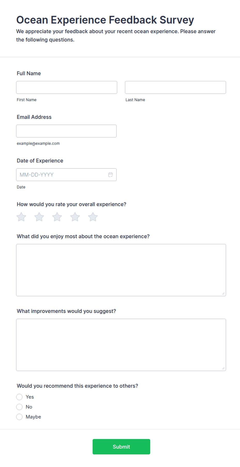 Ocean Experience Feedback Survey Form Template | Jotform