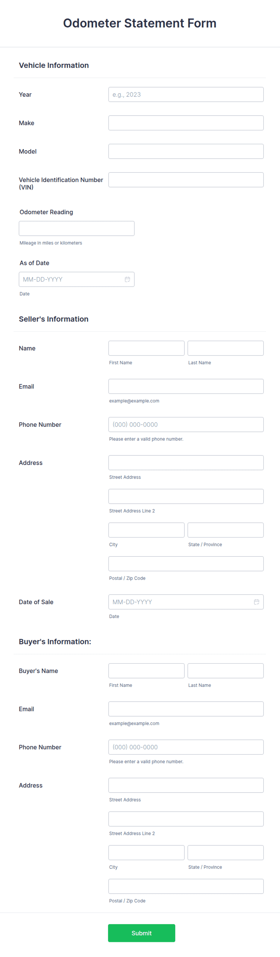 Odometer Statement Form Template | Jotform