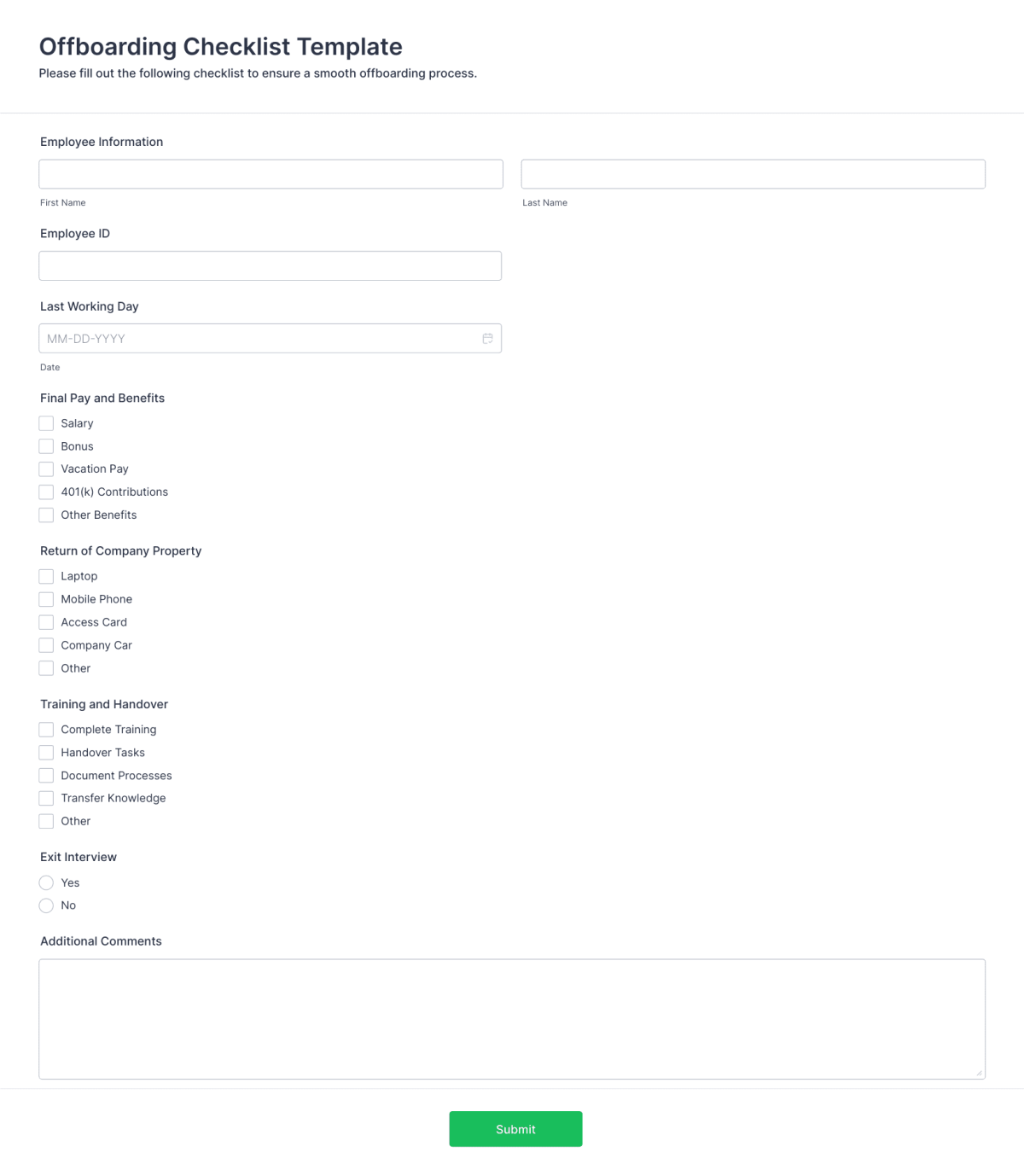 Offboarding Checklist Template Form Template | Jotform
