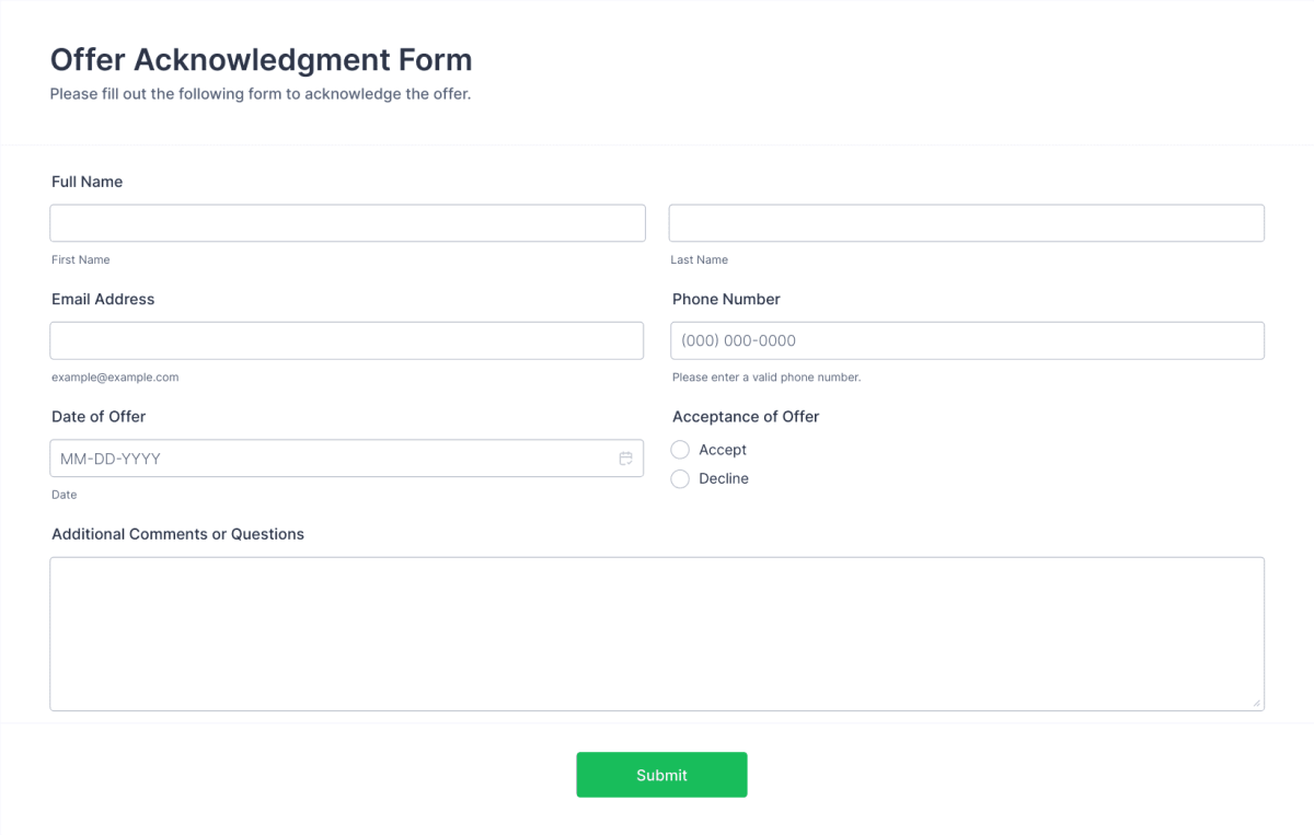 Offer Acknowledgment Form Template | Jotform