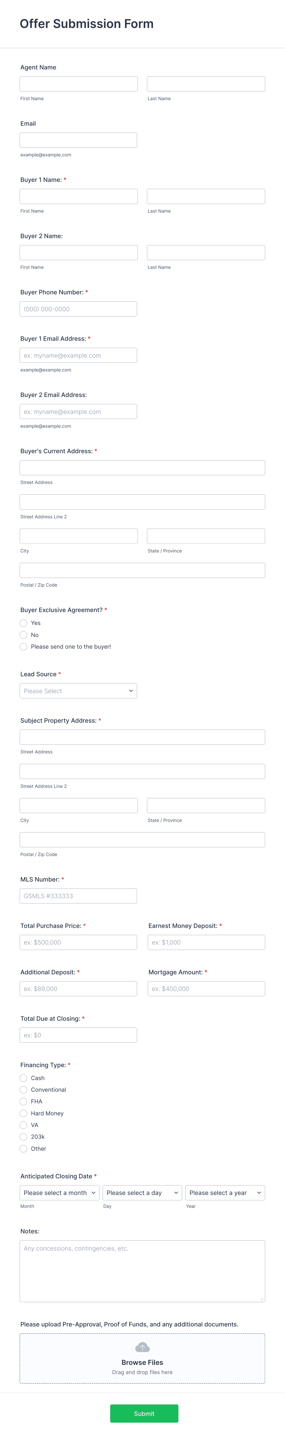 Offer Submission Form Template | Jotform