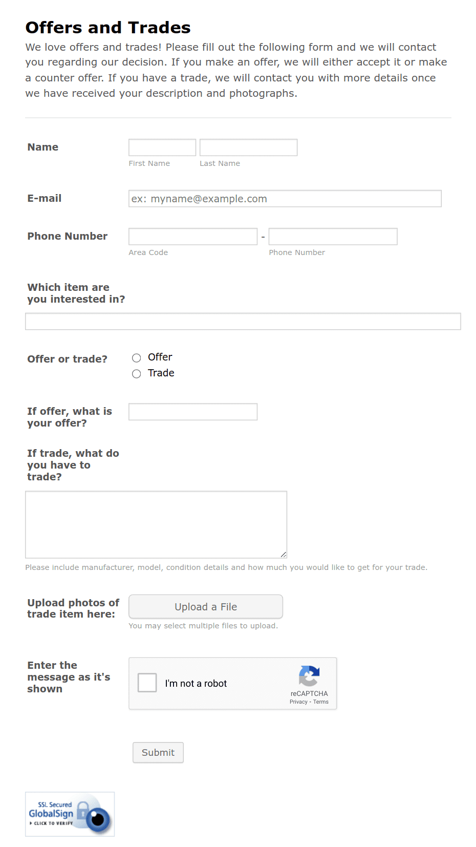 Offers and Trades Form Template | Jotform