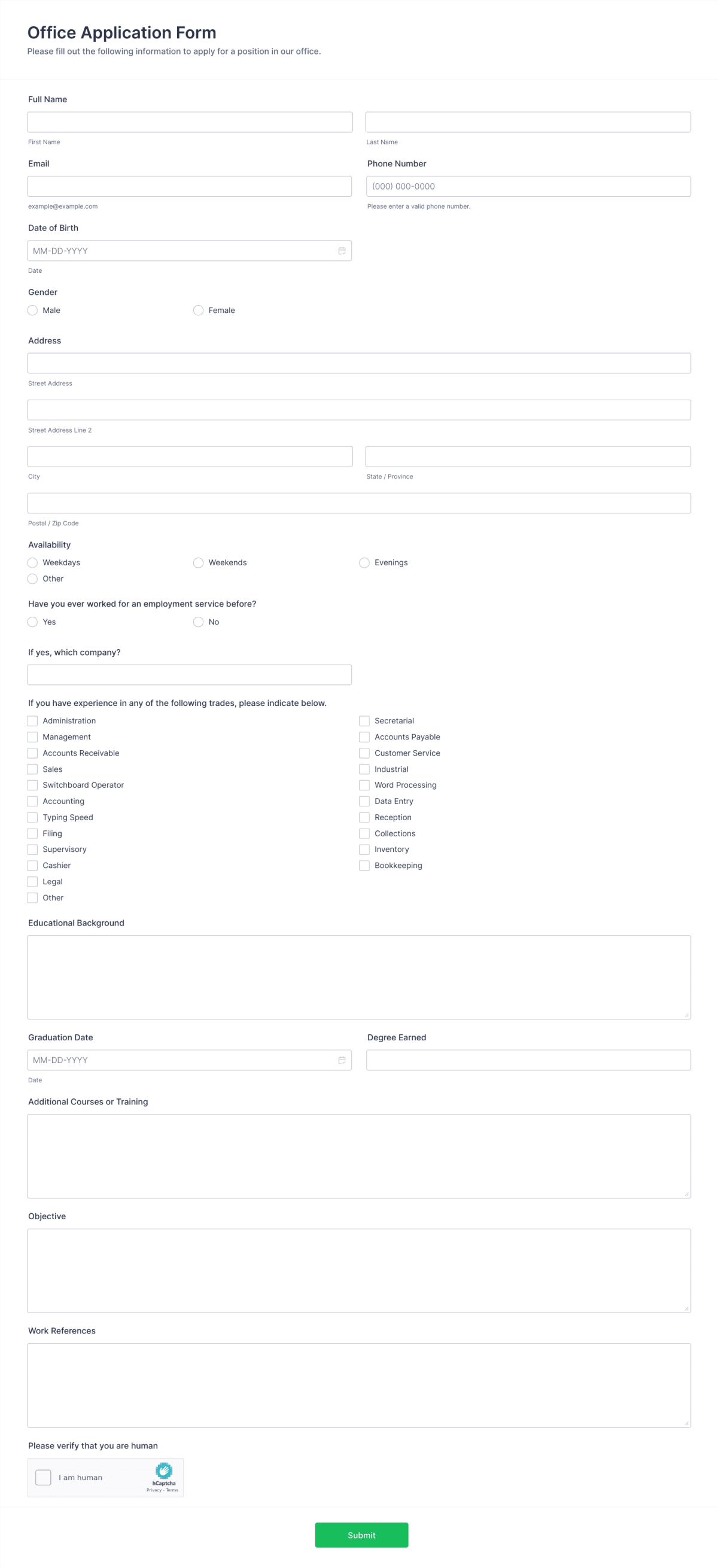 Office Application Form Template | Jotform