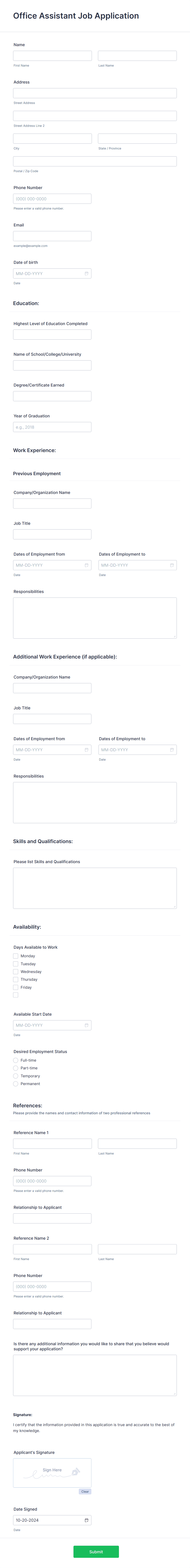 Office Assistant Job Application Form Template | Jotform