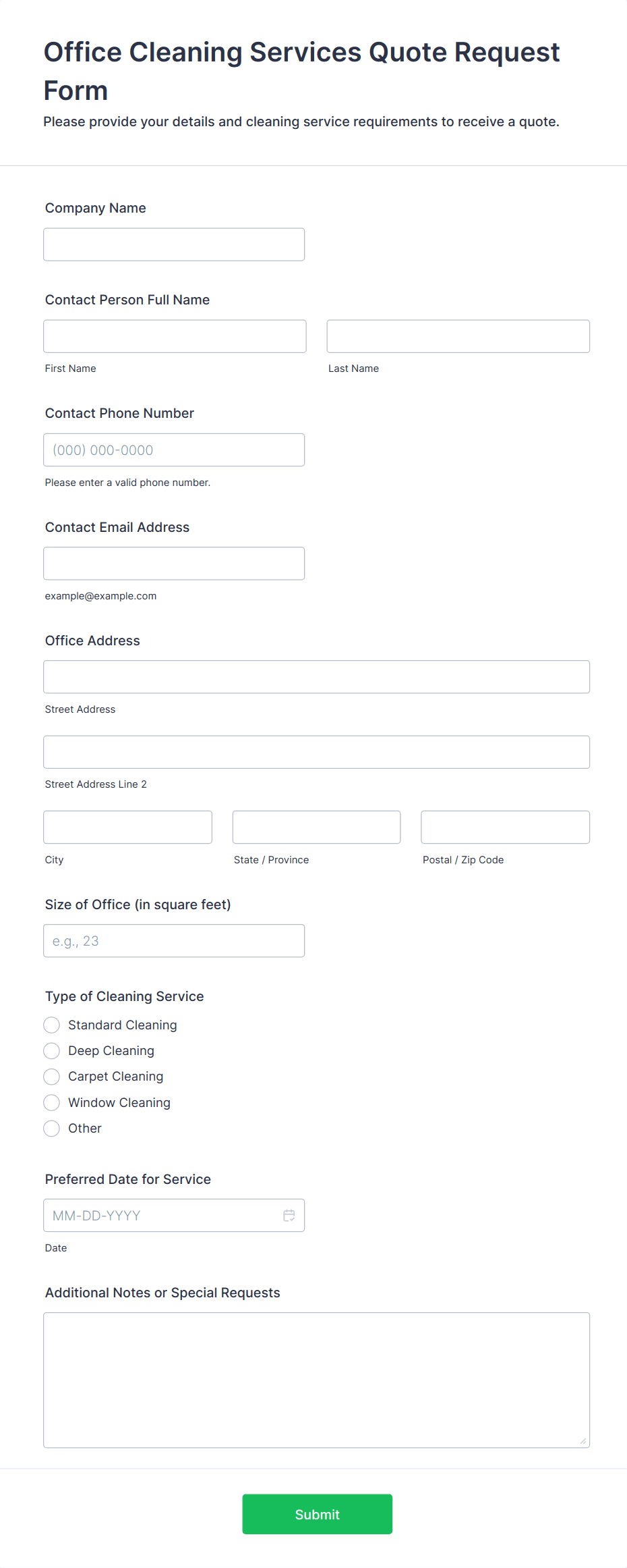 Office Cleaning Services Quote Request Form Template | Jotform