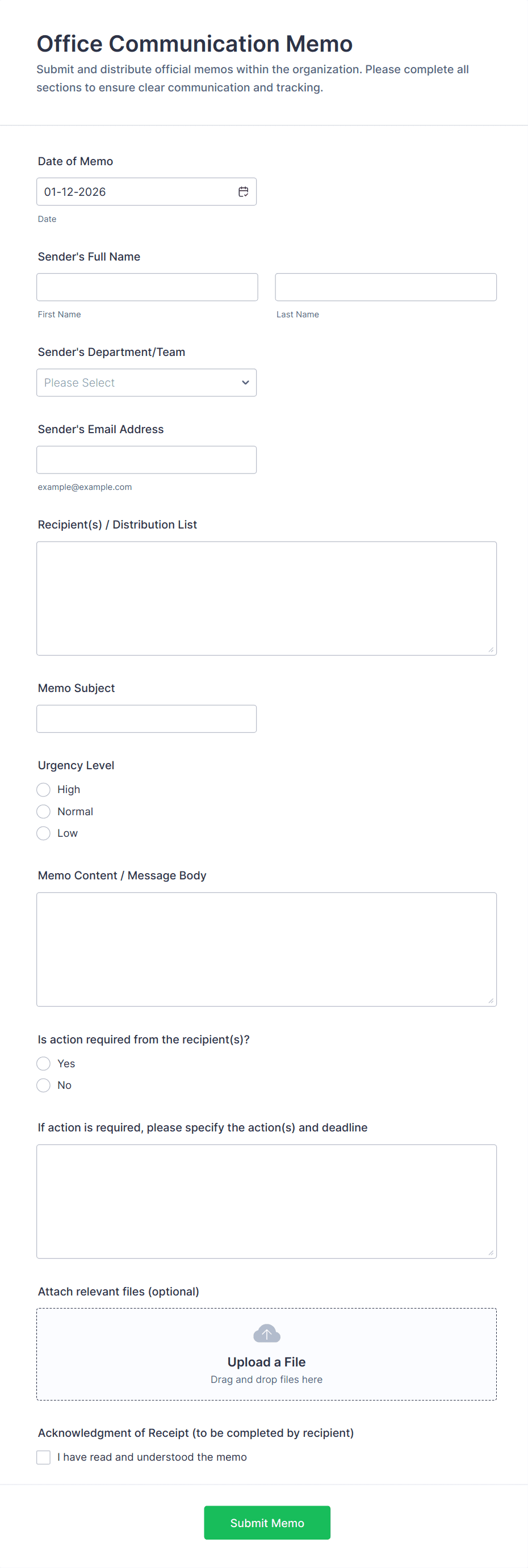 Office Communication Memo Form Template | Jotform