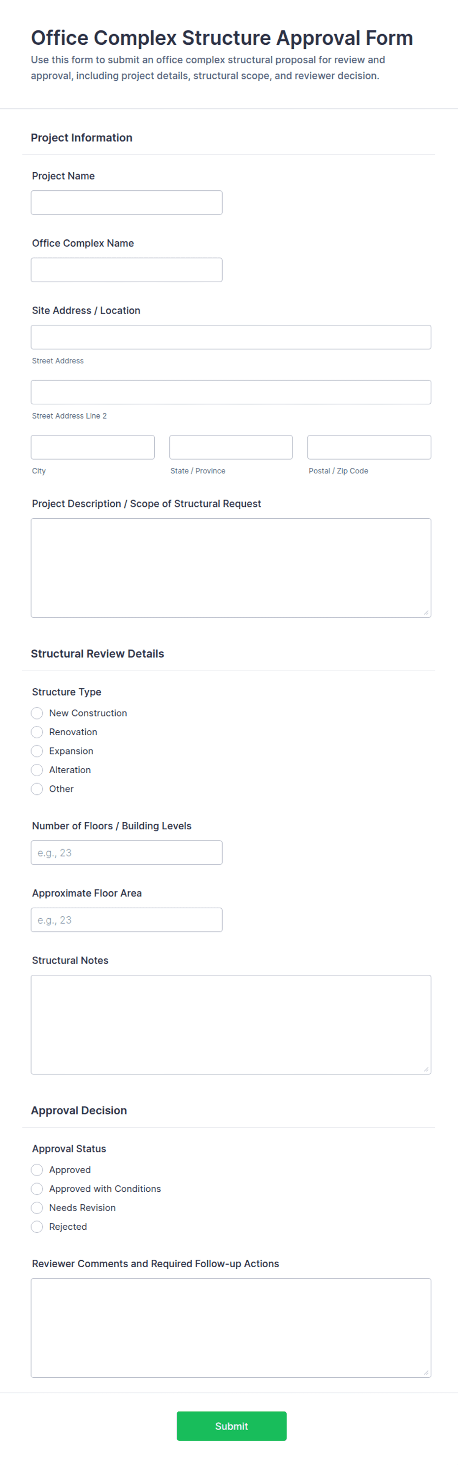 Office Complex Structure Approval Form Template | Jotform