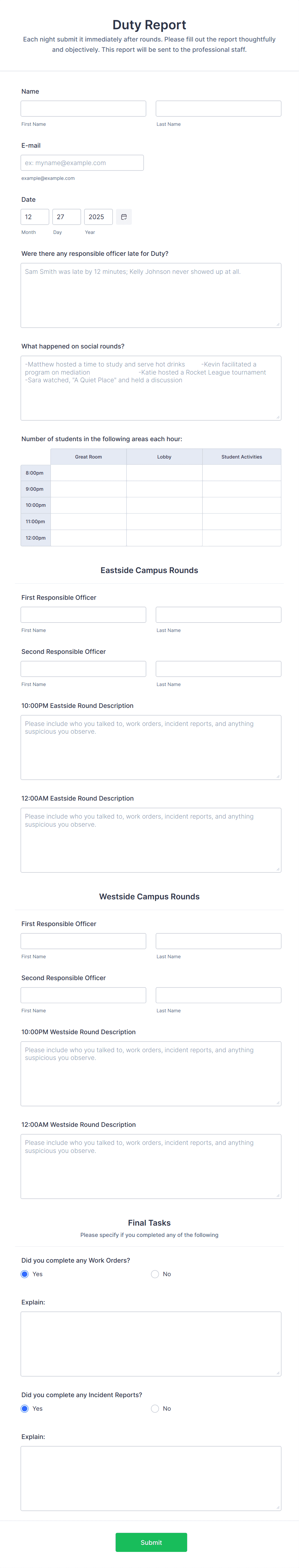 Duty Report Form Template | Jotform
